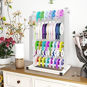 Fumingpal 5 Tier Ribbon Holder Organizer Rack, Ribbon Holder, Ribbon Storage, Large Capacity Ribbon Organizer for Craft Room,Cake Shop,Flower Store(White)