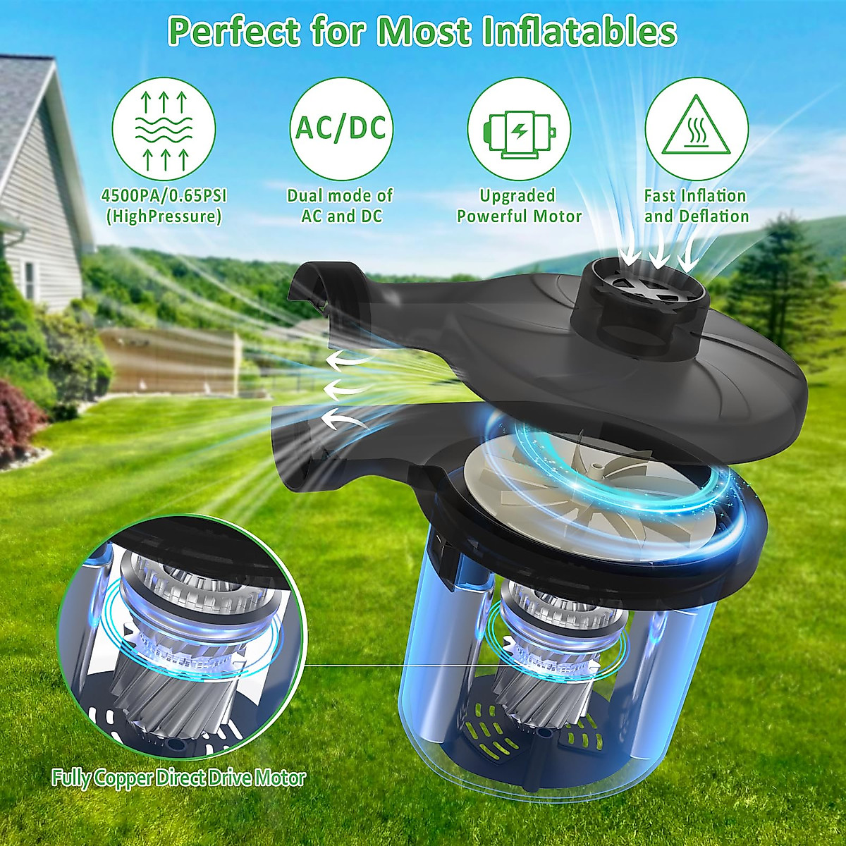 Electric Air Pump, AGPtEK Portable Quick-Fill Air Pump with 3 Nozzles, 110V AC/12V DC, Perfect Inflator/Deflator Pumps for Outdoor Camping, Inflatable Cushions, Air Mattress Beds, Boats, Swimming Ring