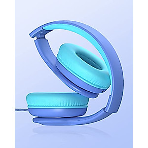 NIVAVA K15 Foldable Wired Headphones with Microphone for School Kids with Share Port 85dB/94dB Safe Volume Limit, Boys Girls for Travel Plane Tablet Kindle