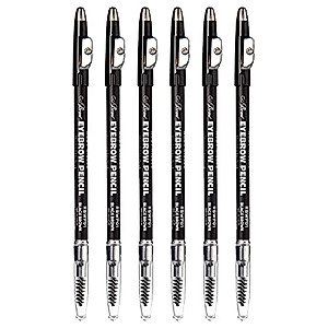 Ruby Kisses GoBrow Eyebrow Pencil, Sharpenable, Longwear, Long Lasting Eyebrow Wooden Pencil for Natural-Looking Brows 6 PACK (Black Brown)