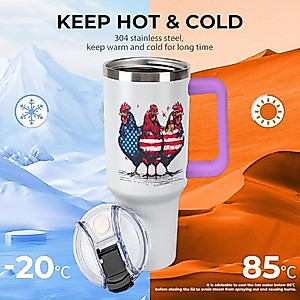 USA Flag Chicken Insulated Tumbler with Lid And Straw Stainless Steel Travel Coffee Mug 40oz Violet-style