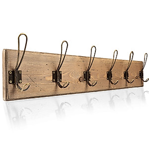 Ilyapa Barnwood Coat Rack Wall Mount - Wood Wall Mount Coat Rack with Hooks, 6 Metal Hooks - for Hats, Coats, Kitchen, Bedroom, and More - Barnwood