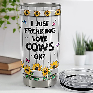 SANDJEST Personalized Cow Tumbler Sunflower Girl Loves Cows 20oz 30oz Tumblers with Lid Gift for Women Girl Daughter Sister Animal Lovers Christmas Birthday