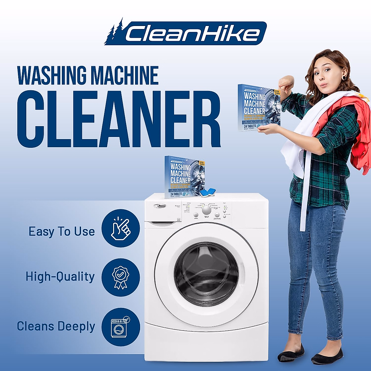 Washing Machine Cleaner Descaler Tablets - Deep Cleaning Tablets for HE Front & Top Loader Washer, Remove Ordor Grime Buildup Residue Eliminator (24 Pack, 2, Count)