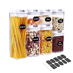 Modern-Depo Food Storage Container 7PCS Airtight Kitchen Plastic Canister with Lid for Flour, Cereal, Sugar, Pantry Organization, BPA Free, Labels and Marker Included, White
