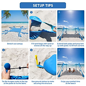 Wabolay Beach Tent Canopy Pop Up Shade 10x10ft Sun Shelter Portable Family UPF50+ with 8 Sandbags-2 Sand Shovel-4 Aluminum Poles-Ground Pegs-Carrying Bag for Outdoor Camping Fishing Backyard Picnic