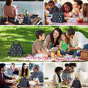 Tuporkam Insulated Lunch Bag for Boys Girls, Dark Blue with Dinosaur, Unisex, Polyester, 10 x 6.5 x 8.9 in