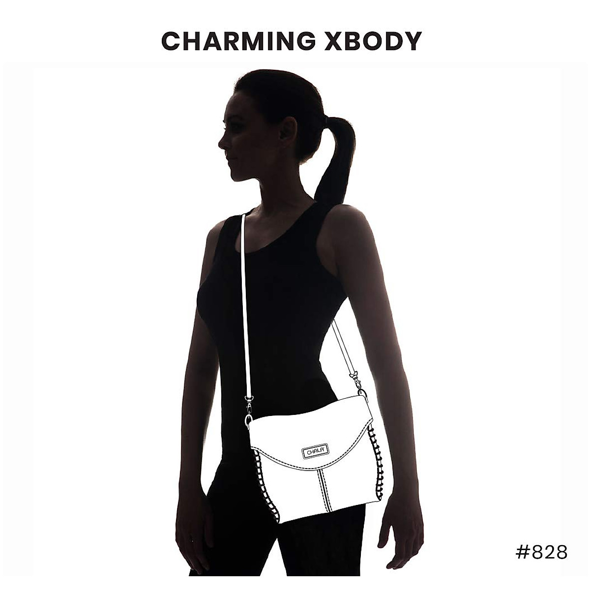 CHALA Charming Crossbody Bag with Zipper Flap Top and Metal Chain - Dark Brown (s828-DB-Blackcat)