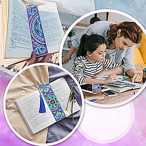 6 Pieces 5D Diamond Bookmark DIY Painting Bookmark Floral Beaded Bookmarks Leather Tassel Bookmark for DIY Making Arts Crafts Students Adults Graduation Birthday Embroidery (Elegant Style)