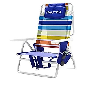 Nautica 5-Position Lay Flat Backpack Beach Chair Rainbow Stripe