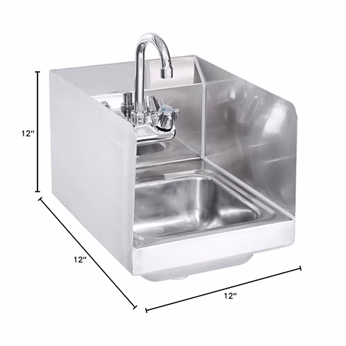 Commercial Stainless Steel Wall-Mount Hand Sink with Side Splash 12 x 12 - NSF