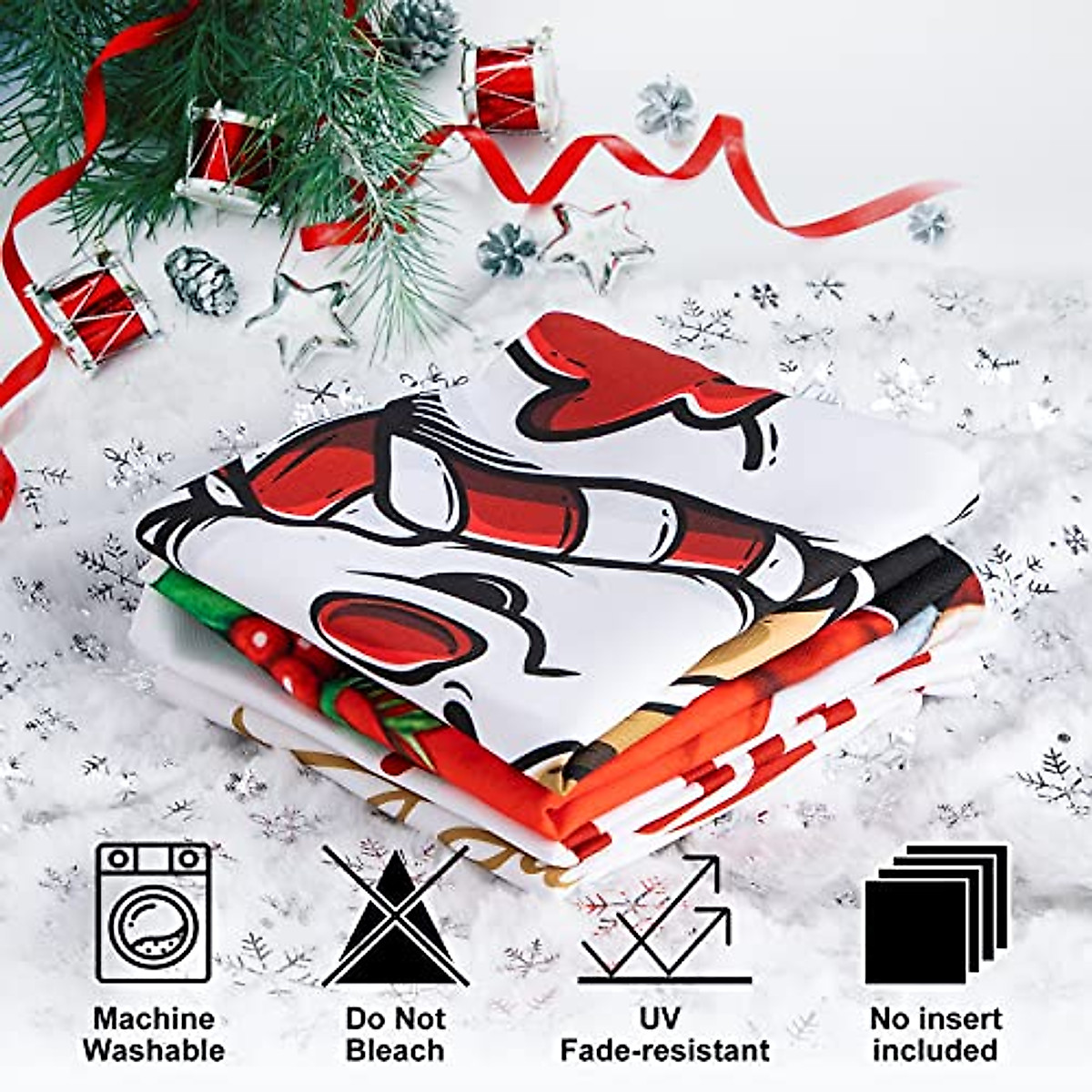 Lanpn Winter Merry Christmas Throw Pillow Covers 18x18 Set of 4, Decorative Red and Black Snowman Gnome 18 inch Holiday Cushion Cases Home Outside Porch Decor Decoration