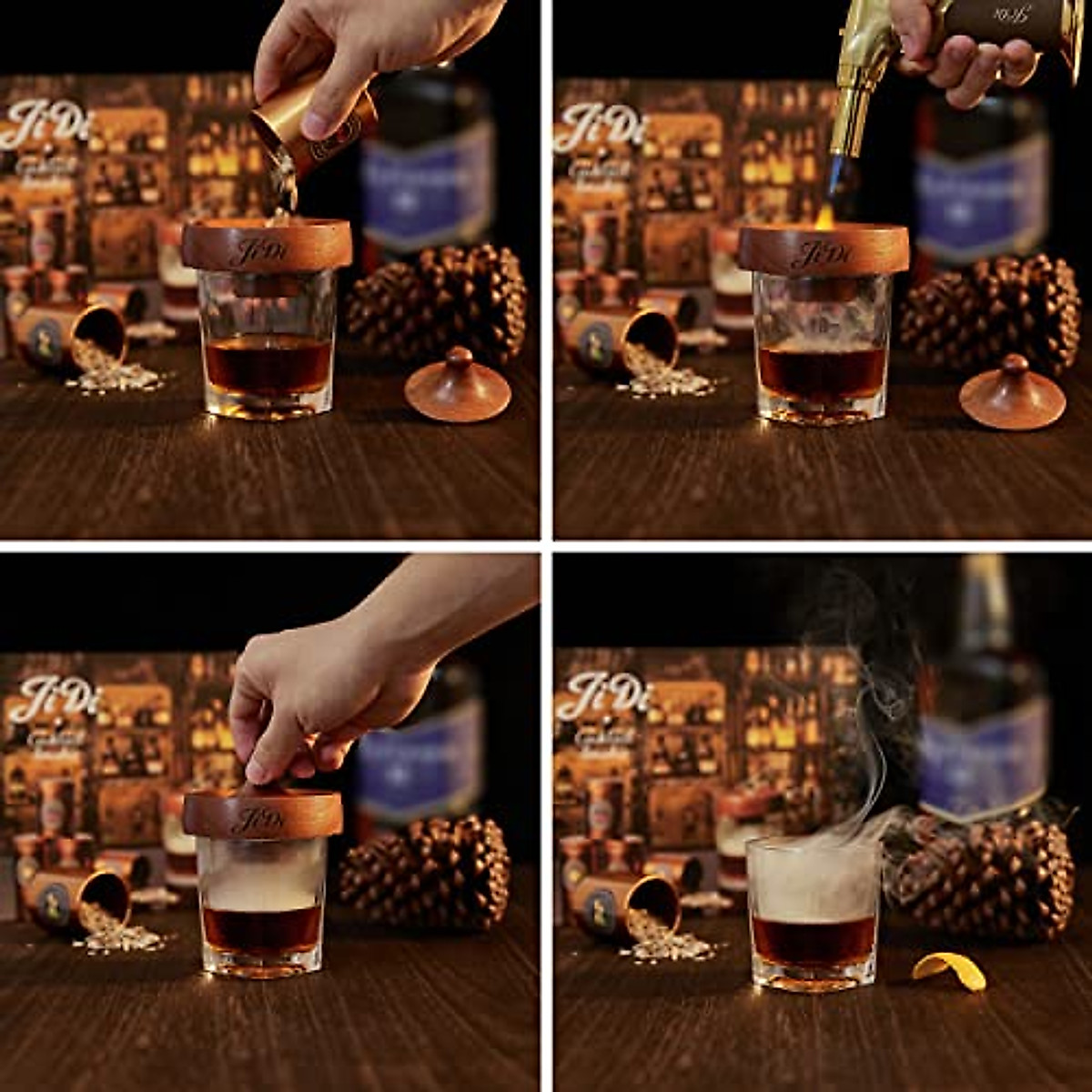 Cocktail Smoker Kit Whiskey Smoker Kit with Torch and Wood Chips-Old Fashioned Chimney Drink Smoker for Cocktails, Whiskey & Bourbon, Ideal Gifts for Men, Boyfriend, Husband, Dad (No Butane)