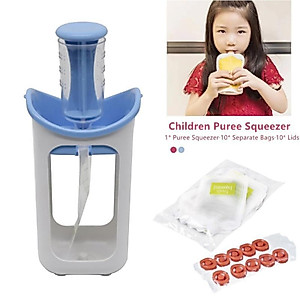 Fruit Puree Squeezer with 10 Squeeze Pouches DIY Squeeze Station for food(blue)