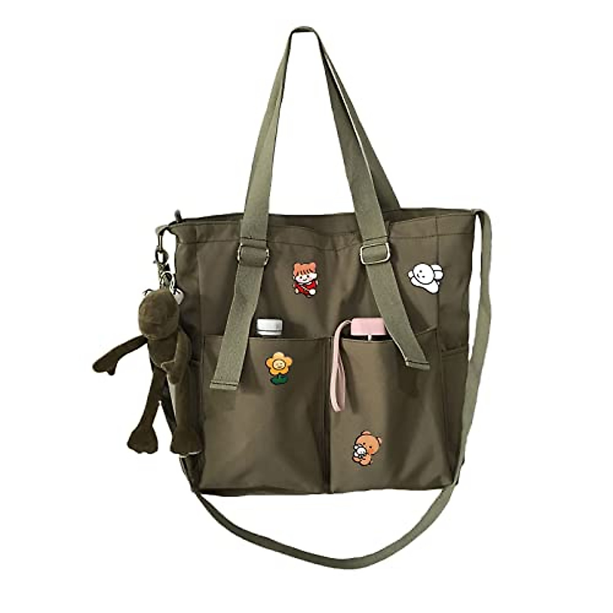 HSEONEJIA Women Large Crossbody Canvas Tote Bag, Girls Kawaii Shoulder School Bookbag Students Messenger Schoolbag (Green)