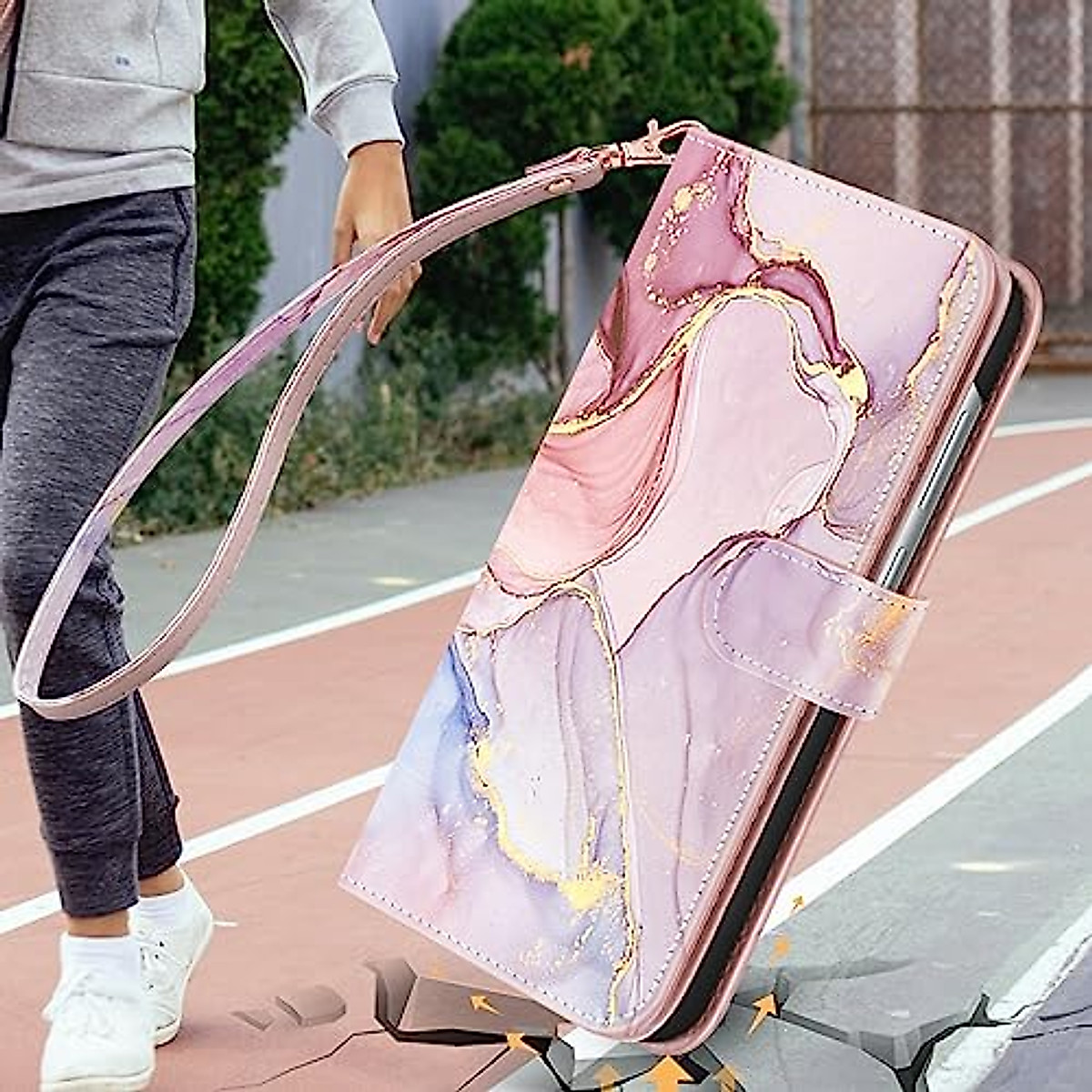 Fingic Samsung Galaxy A54 5G Case,Samsung A54 5G Wallet Case【9 Card Holder】 Rose Gold Marble PU Leather Detachable Wrist Strap Wallet Case for Women Girls Cover Case for Samsung Galaxy A54 5G,6.4Inch