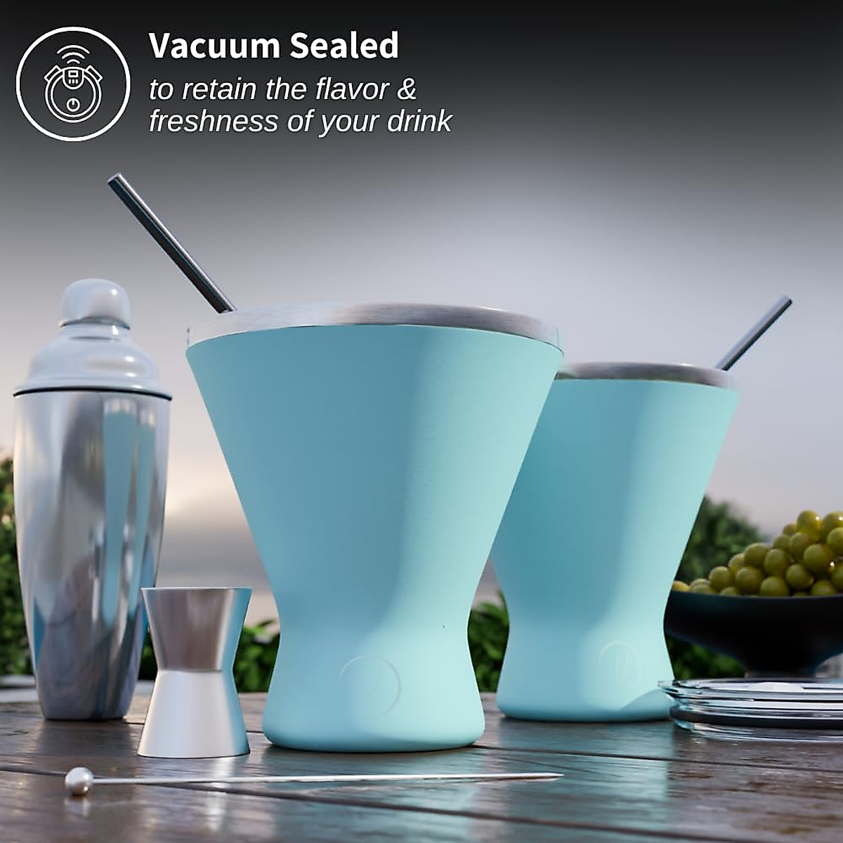 vaanshie Stainless Steel Martini Glass [Pack of 2] – 10oz, Blue, Powder Coated, No Sweat, Double Wall Margarita Tumbler for Cocktails and Cold Drinks | Barware & Kitchen