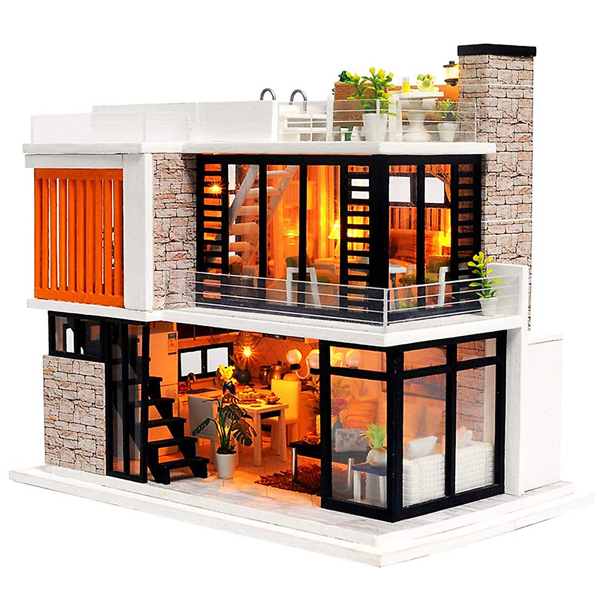 Spilay Dollhouse Miniature with Furniture,DIY Kit Mini Modern Villa Model with Music Box,1:24 Scale Creative Doll House Best Christmas Birthday Gift for Lovers Boys and Girls(Florence)