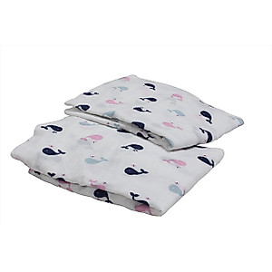 Bacati - Whales Silky Soft Breathable 100% Cotton Muslin Baby Crib Fitted Sheets - Fits Standard 28 x 52 x 5 Crib & Toddler Mattresses(Whales - Pink/Navy)