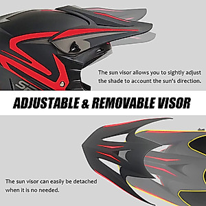 Youth Kids Motocross Helmet, Full Face Motorcycle Dirt Bike Off-Road Mountain Bike BMX ATV Helmet, DOT Approved, 5Pcs Set (W/Gloves Goggles Mask), Blue, XL