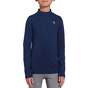 BALEAF Youth Boys Compression Thermal Shirt Fleece Baselayer Long Sleeve Cold Gear Mock Top Baseball Football Undershirt Navy Size M