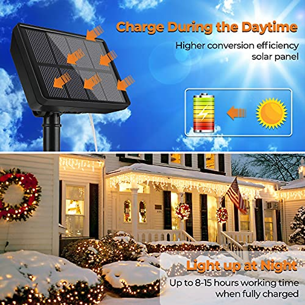 Solar String Lights Outdoor Extra-Long 288Ft 800 LED Super Bright Fairy Lights Waterproof 4-Pack Each 72FT 200 LED Solar Powered Halloween Christmas Lights 8 Modes for Garden Wedding (Warm White)
