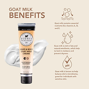Dionis Goat Milk Skincare 3.3oz Milk & Honey Hand & Body Cream - Travel Size Hand Lotion For Hydrating & Moisturizing Dry Skin - Cruelty Free Cream Made In The USA - Paraben Free Formula