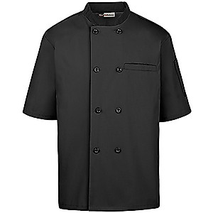 ChefUniforms.com Men's Lightweight Short Sleeve Chef Coat (Black, L)