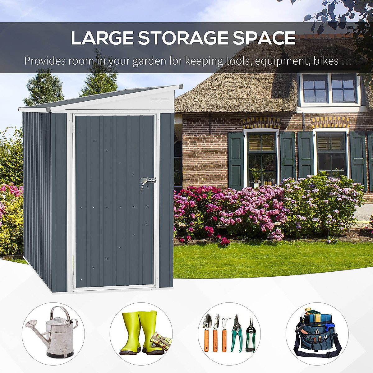 Outsunny 4' x 6' Steel Garden Storage Shed Lean to Shed Outdoor Metal Tool House with Lockable Door and 2 Air Vents for Backyard, Patio, Lawn