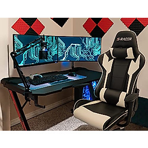 Homall Racing PU Leather Swivel Chair and 43.6 Inch Z Shaped Computer Desk Table Gaming Home Office Furniture Sets (White)