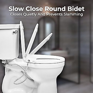 GenieBidet Slow-Close Round Bidet Toilet Seat, Stealth Bidet Attachment for Toilet Seat, Adjustable Self-Cleaning Nozzles, T Adapter & Bottle Bidet included
