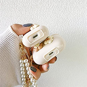 Cute AirPod Case Cartoon Lovely Bear Design with Pearl Chain Soft Protective Cover Compatible with AirPods 2 & 1 Generation for Women and Girls (Brown)