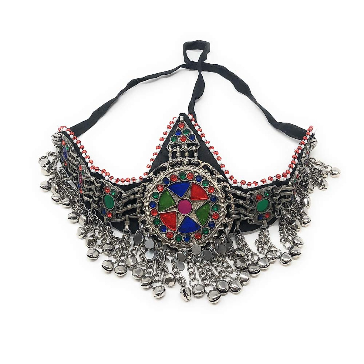 Duel On Jewel Ertuğrul Halima Turkish Kayi Tribal Afghan Kuchi Headband Ornament Jewelry In Antique Finish Bells Multicolor Stones - Costume Party Belly Dancing Gifts