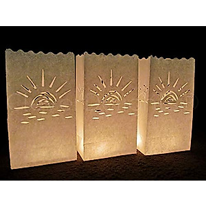 CleverDelights White Luminary Bags - 20 Count - Sunset Design - Wedding Party Christmas Holiday Luminaria