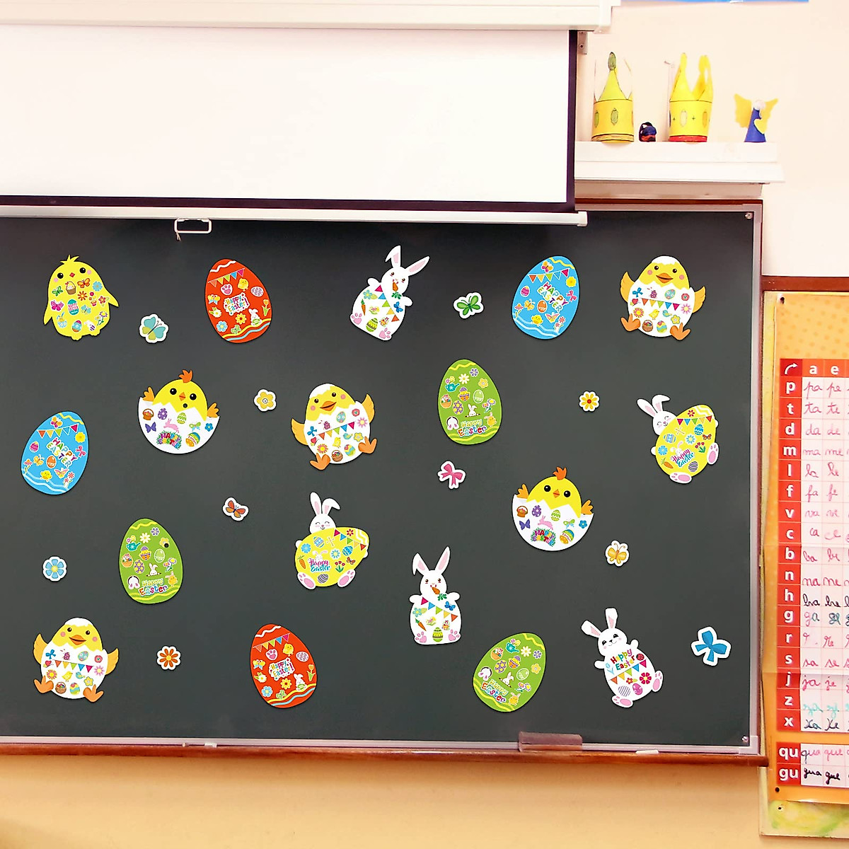 chiazllta 36Packs Easter DIY Craft Kit Stickers Set for Kids Eggs Bunny Chicks Easter Paper Craft Kit for Home Preschool Classroom Game Activities