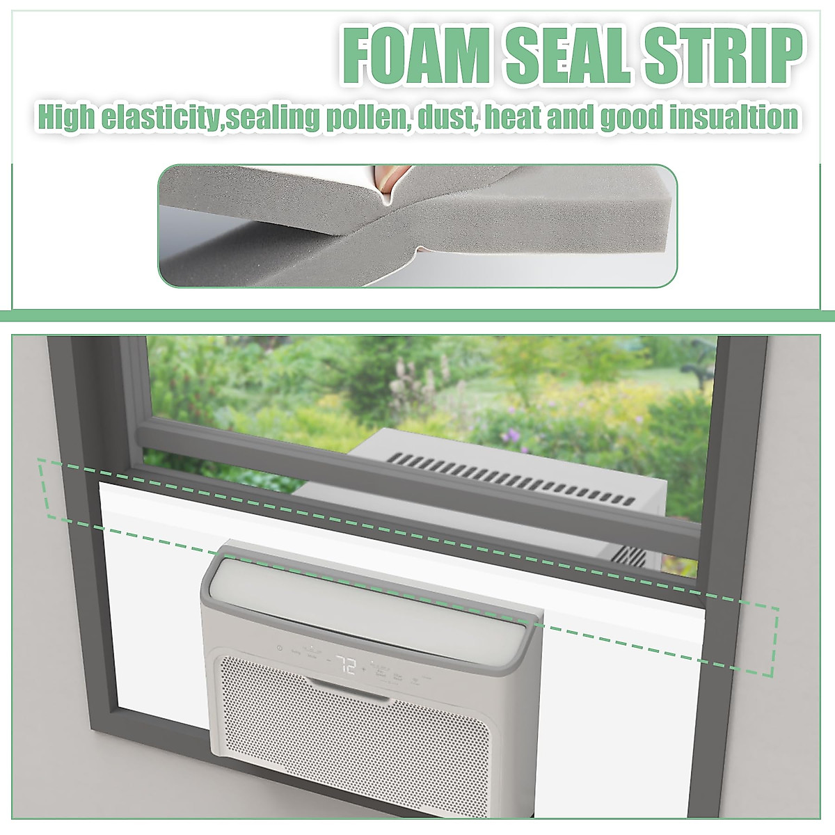 Memrita Window AC Side Panels for Indoor Air Conditioner Unit,Window Air Conditioner Surround Insulation Foam Panel Kit with Foam Seal Strip,Window AC Foam Panels for Summer and Winter