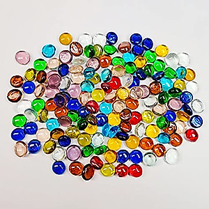 Meschett 50PCS Mini Glass Gems,Mixed Colour Mancala Stones Flat Bottom Marble Beads for Home Decorative Art Craft Vase Filler(0.5"~0.7")