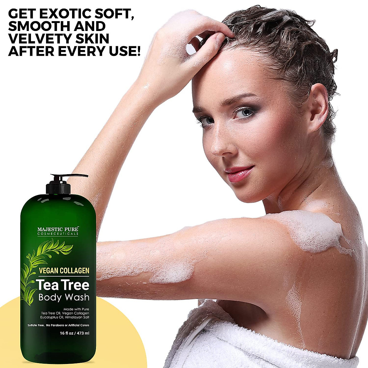 Majestic Pure Tea Tree Body Wash - Formulated to Combat Dry, Flaky Skin - Soothes, Nourishes and Moisturizes Irritated, Chapped, Problem Skin Areas - (Packaging may Vary) -16 fl. oz (Pack of 2)