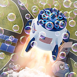 Bubble Machine, Space Rocket Bubble Machine for Toddlers, Kids, 3000+ Bubbles/min Electric Automatic Bubble Maker Blower Outdoor Gifts Bubbles Toys for Age 3-8 Year Old Boys, Girls, Baby Bath, Parties