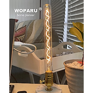 WOPARU Long Test Tube Spiral Vintage Edison Filament Light Bulb，T10/T32 Medium (E26) Standard Base E27，4W 2200K 240LM Dimmable LED Edison Bulb,40W Equivalent Warm White (Clear Glass)