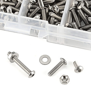 280 PCS M3 Button Head Socket Cap Bolts Screws Nuts Flat Washers Assortment Kit, Stainless Steel 304