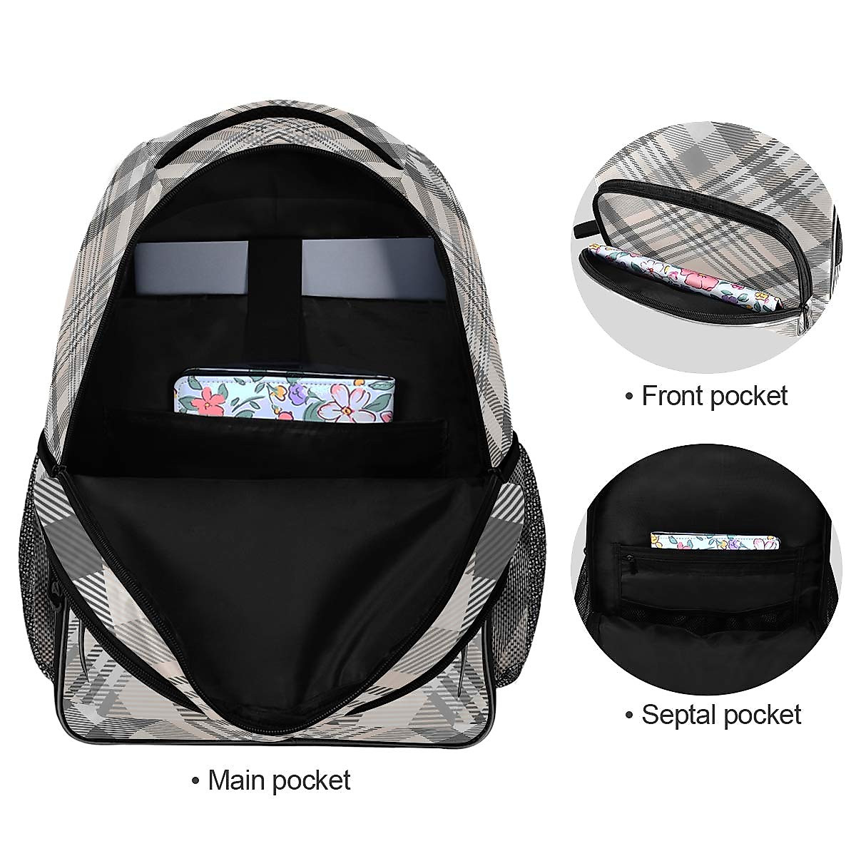 ALAZA Plaid in Pink Gray and White Travel Laptop Backpack Gifts for Men Women Fits 15.6 Inch Notebook