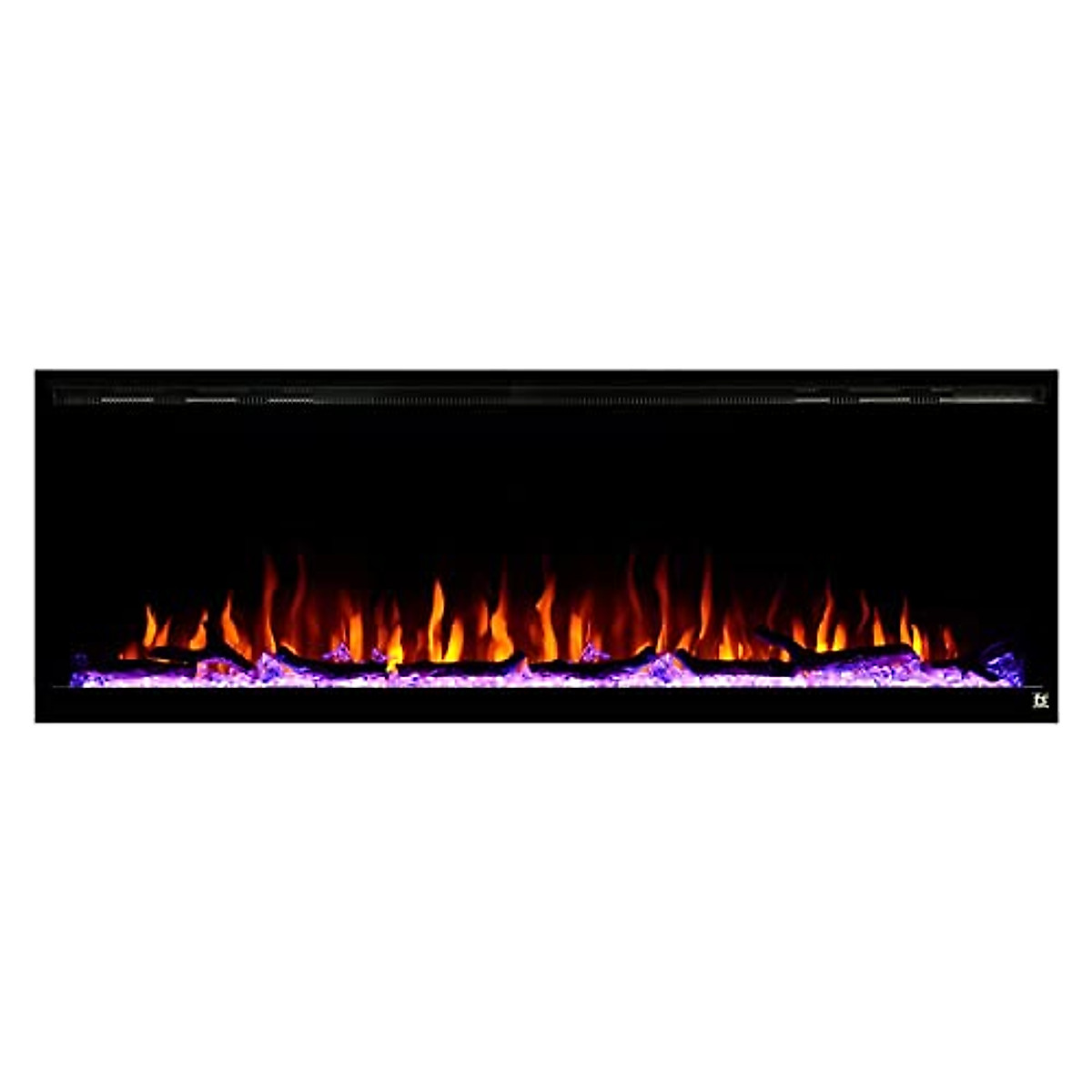 Touchstone Sideline Elite Smart 60” WiFi-Enabled Electric Fireplace - in-Wall Recessed - 60 Color Combinations - 1500/750 Watt Heater (68-88°F Thermostat) - Black - Log, Crystals & Driftwood - 80037