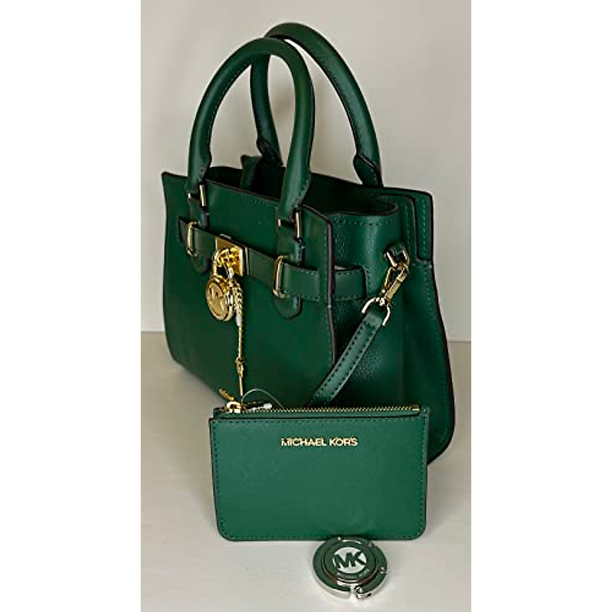 Michael Kors Hamilton SM Satchel bundled with SM TZ Coinpouch Purse Hook (Jewel Green)