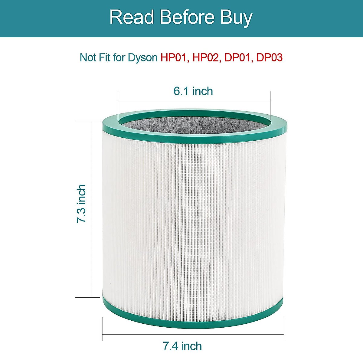 2 Pack Dyson TP02 Air Purifier True HEPA Filters Replacement for Dyson Pure Cool Link TP01, TP02, TP03, AM11, BP01 Tower Air Purifier, Compare to Part # 968126-03 2 Pack TP02 Air Purifier True Filters