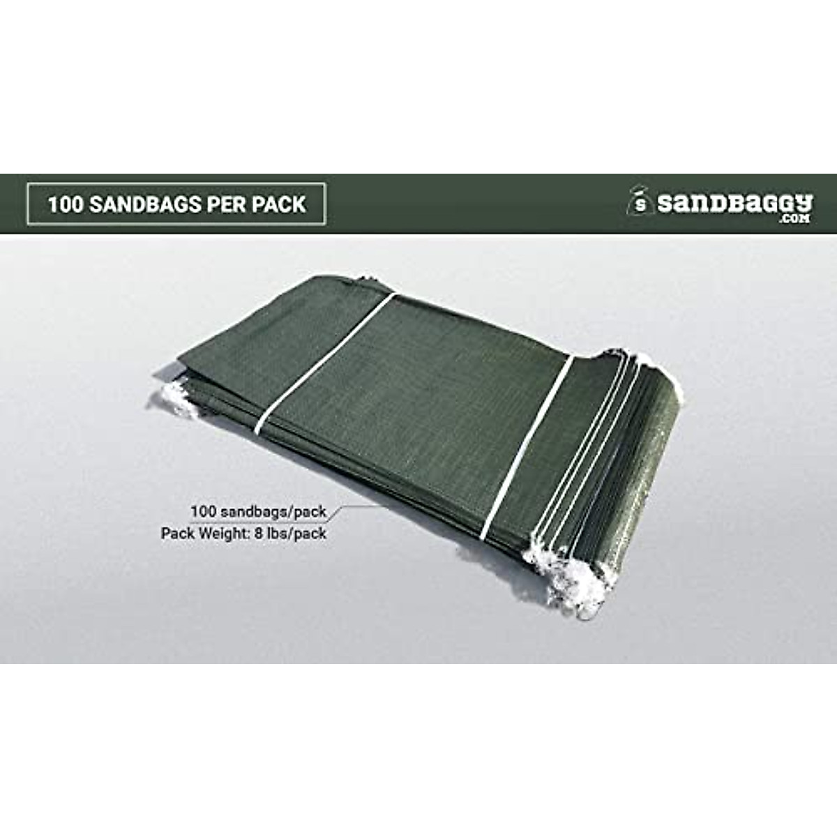 Sandbaggy - Heavy Duty Empty Sandbags For Flooding (14" X 26") - Poly Sand Bags - Flood Barrier, Weight, Construction, Earth Bag Homes - Reusable, UV Resistant - Tie Strings Attached (100 Bags)