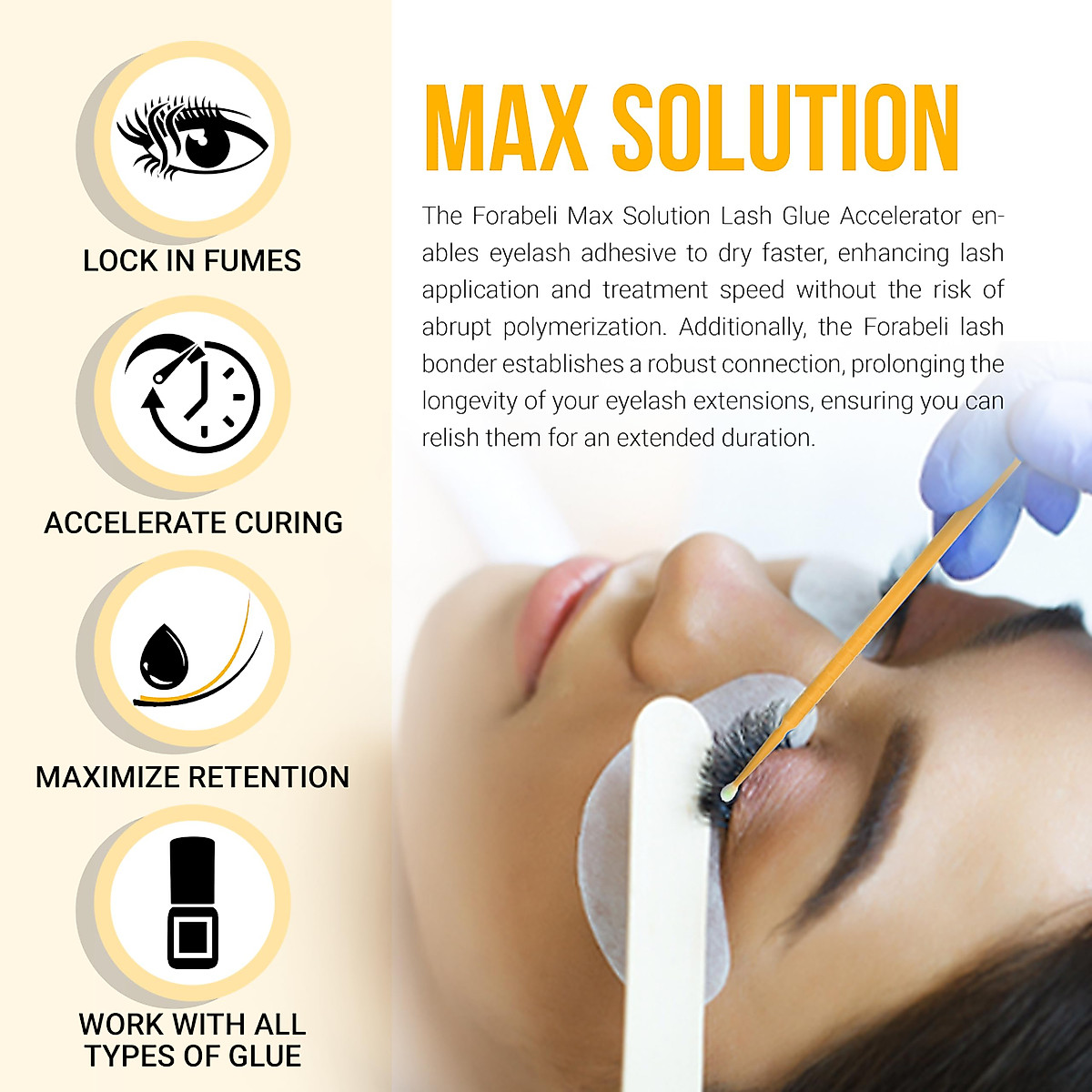 Forabeli Lash Bonder for Eyelash Extensions - Max Solution Fast Cure, Boosts Retention, Reduces Sensitivity, Pro-Grade Bonding Accelerator