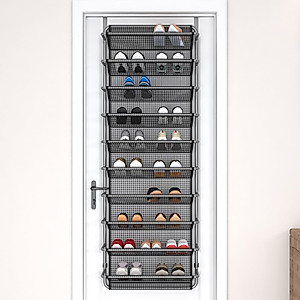 UDD Shoe Rack, 10 Tier Over The Door Shoe Organizer Shoe Shelf with Metal Hooks, Hanging Shoe Storage Rack for Closet (Gray, 10 Tier)