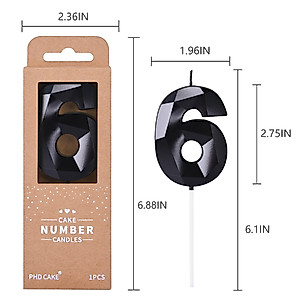 PHD CAKE 2.76 Inch Crystal Black 6 Number Birthday Candles, Black Number Candles, Cake Number Candles, Party Celebration