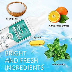 Teeth Whitening Toothpaste Foam-Baking Soda Toothpaste,Ultra-fine Mousse Deeply Clean Gums,Intensive Stain Removal,Travel Friendly, Easy to Use,Oral Care Toothpaste Replacement Mouth Wash Water(60ml)